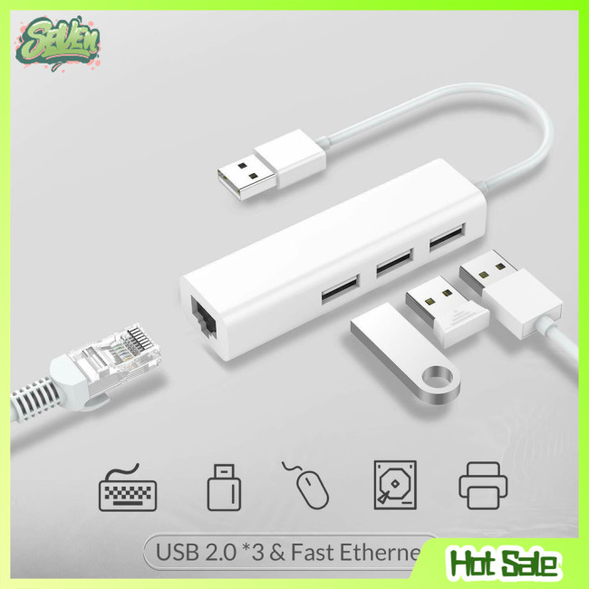 3 Usb Port Hub Rj-45 Lan Network Card Usb To Ethernet Adapter Cable ...