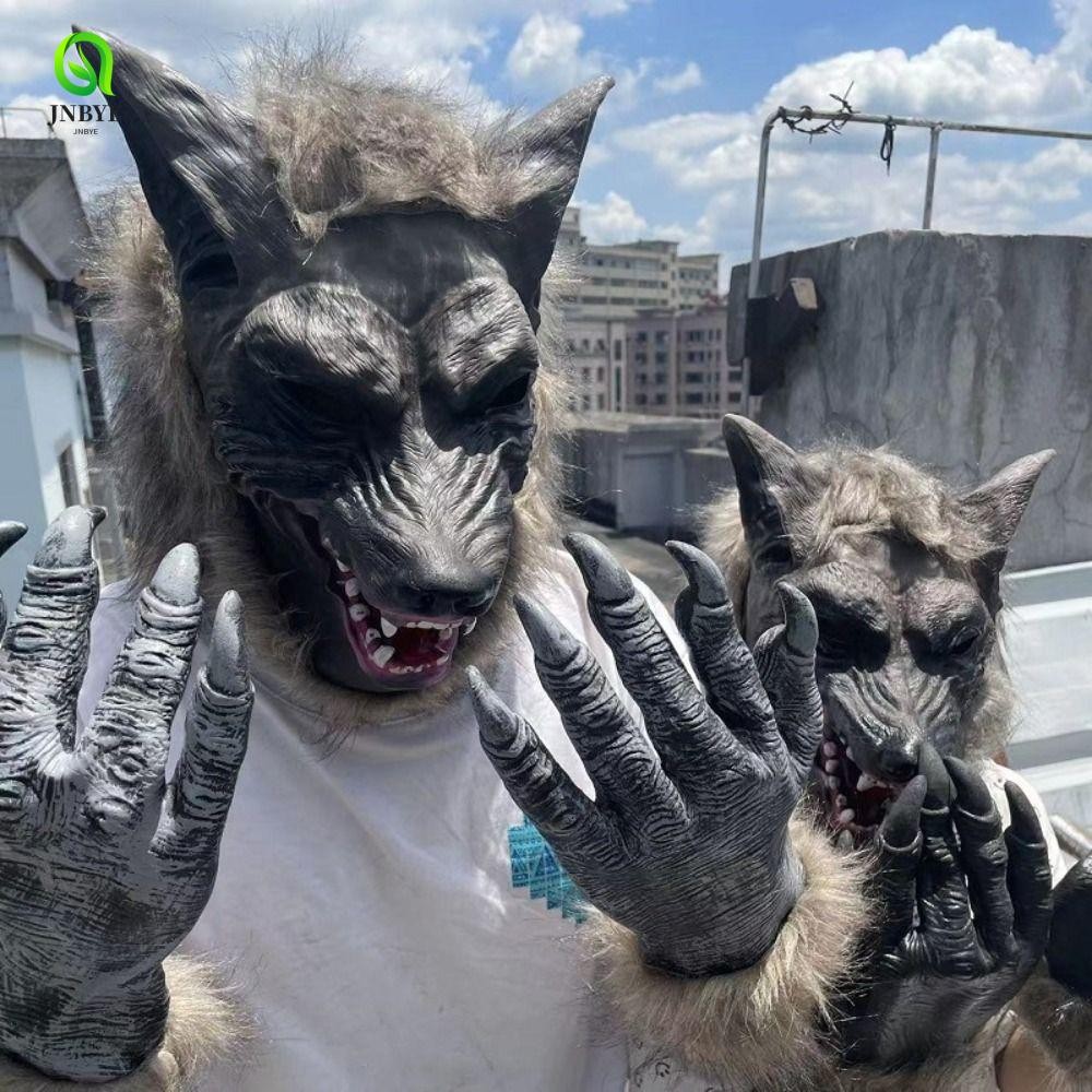 JNBYE Latex Wolf Head Mask, Latex Scary Halloween Wolf Costume, Cosplay ...