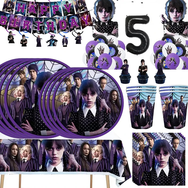 Hot Wednesday Addams Party Supplies Paper Plates gift bags Balloons ...