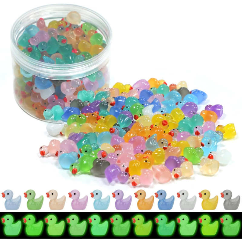 100Pcs Random,Luminous Mini Ducks Glow in The Dark Resin Landscape Home ...