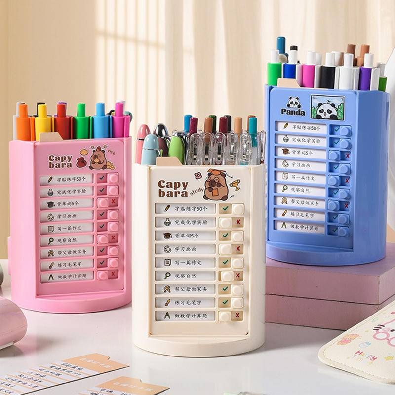 2 in 1 Capybara Cartoon Rotatable Pen Holder and Chore Chart for Kid Do ...