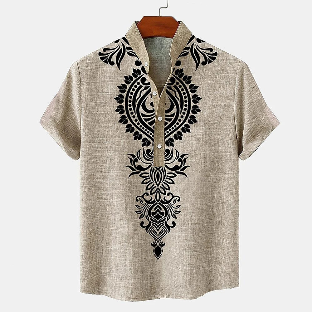 Ethnic Style 3d Print Henley Shirts Mens Fashion Oversized Button
