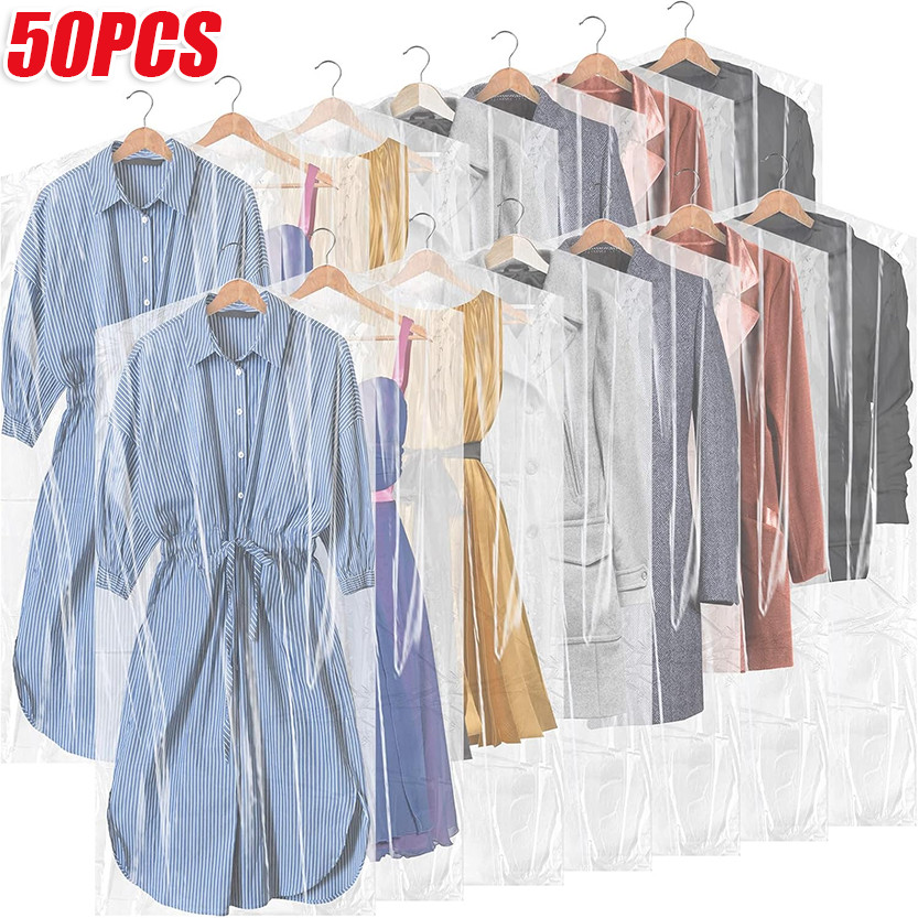 10/30/50Pcs Home Clear Clothing Dust Cover / Plastic Hanging Clothes ...