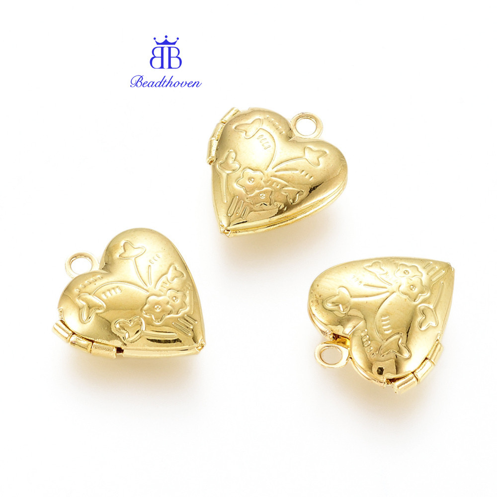 20pc Brass Locket Pendants Photo Frame Charms for Necklaces Heart ...