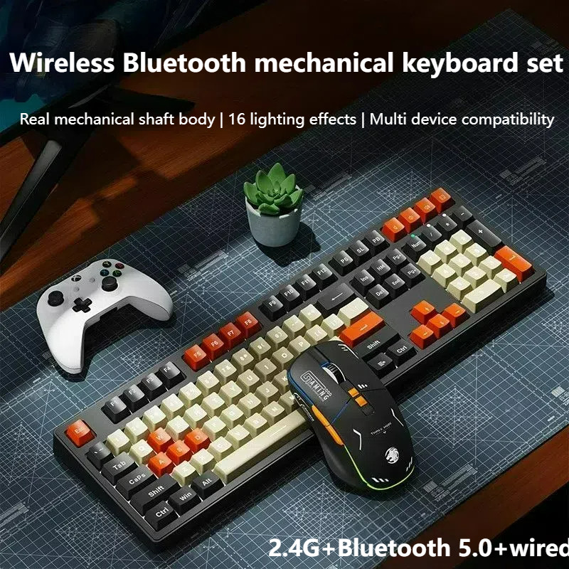 Wireless Bluetooth Three-Mode Mechanical Keyboard Mouse Set Green Axis ...