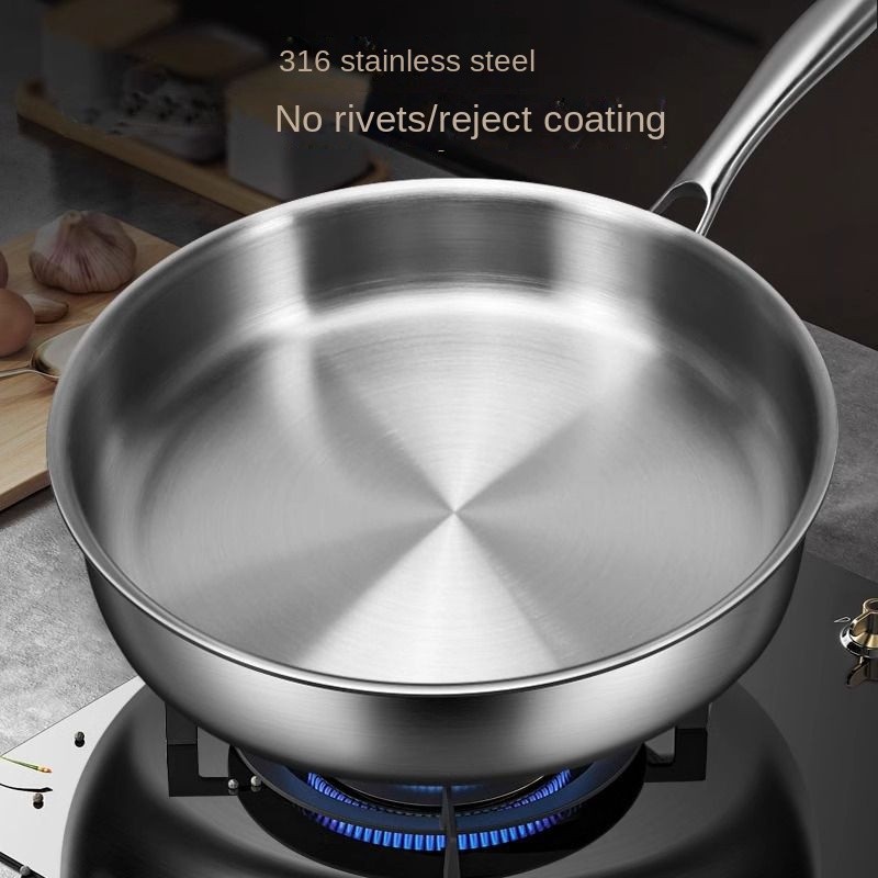 316 Stainless Steel Frying Pan Uncoated Frying Pan Household Commercial ...