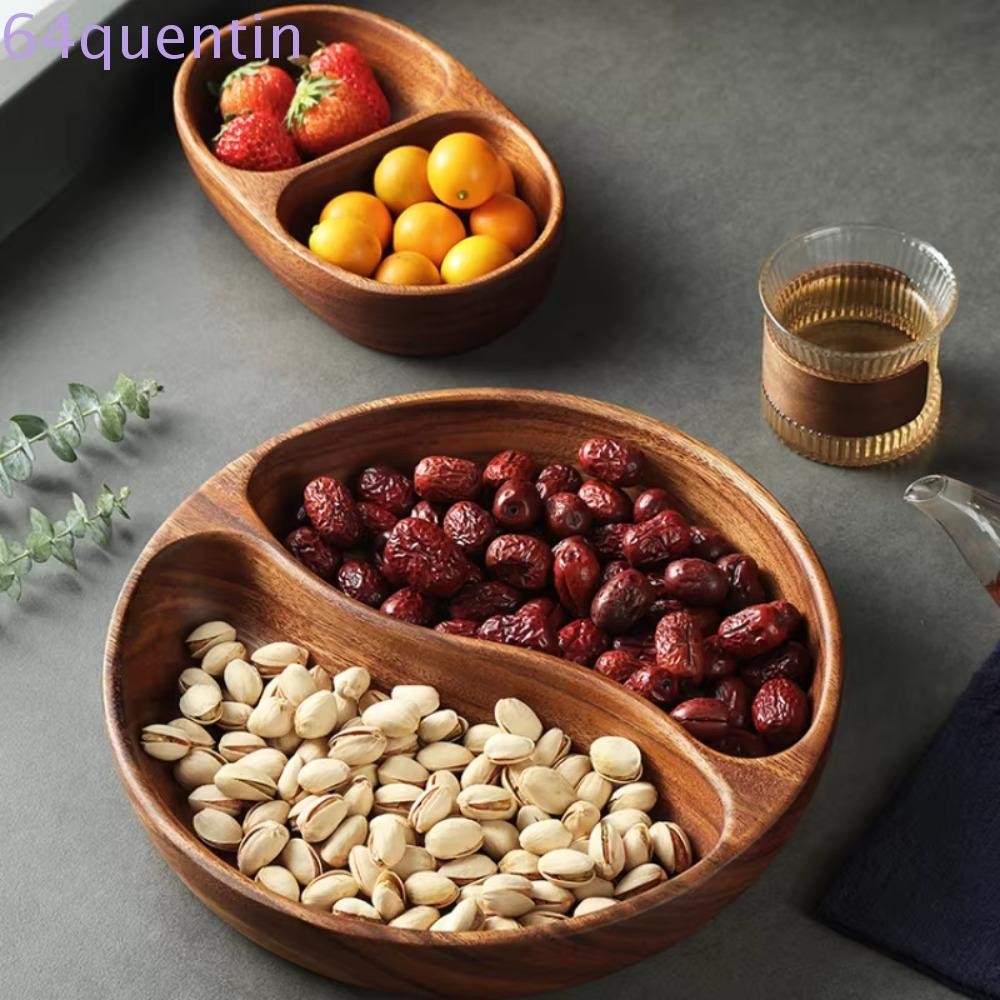 QUENTIN Solid Wood Snack Plate, 2/4 Grids Smooth Surface Nut Tray ...