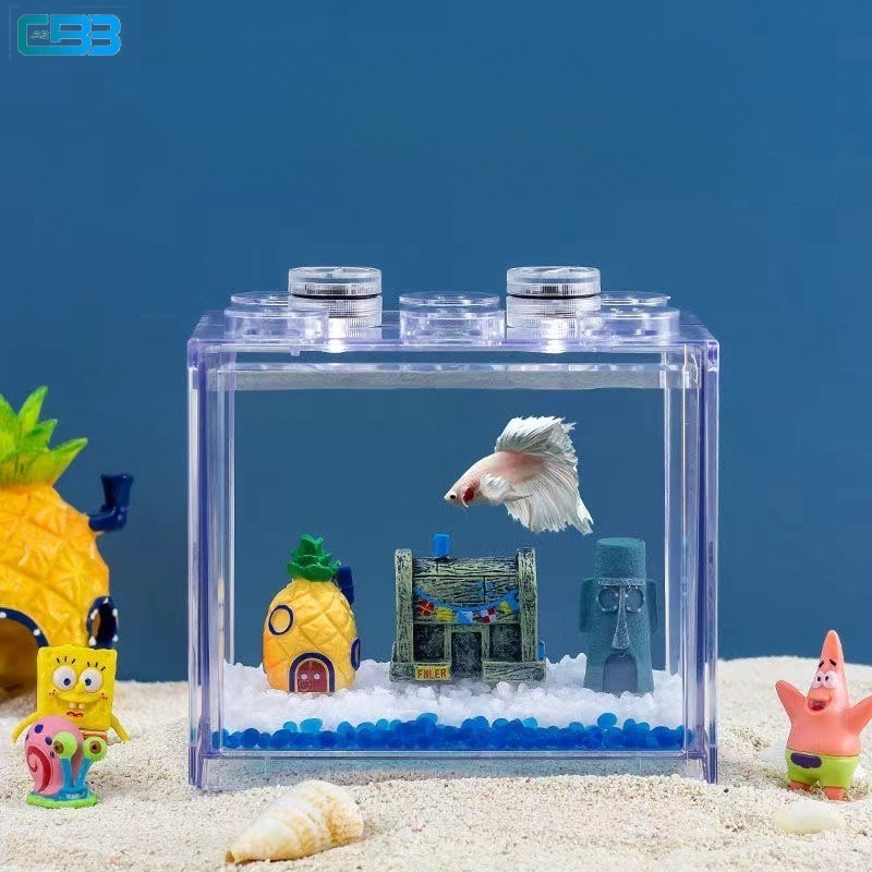 Fish Tank Betta Box Mini Aquarium Building Block for Betta and Guppy ...