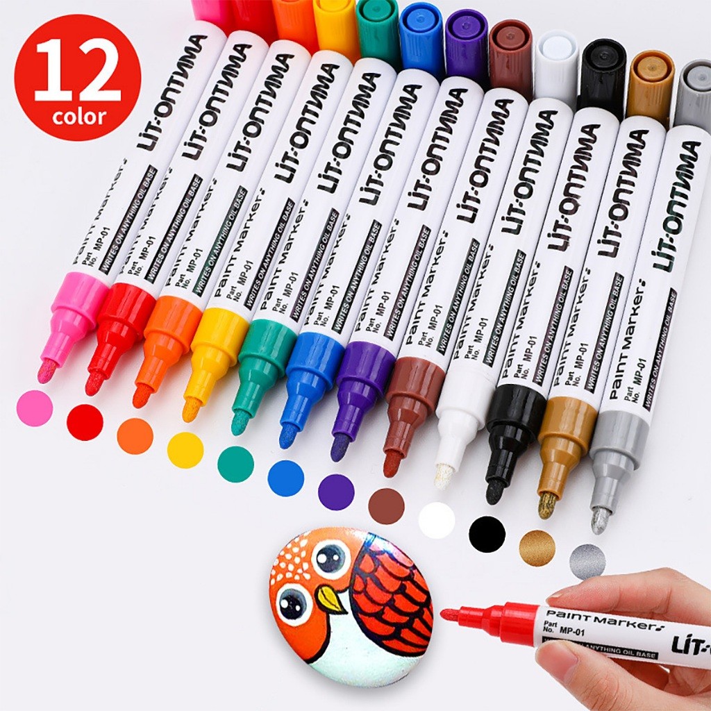 【Sulat Co】12 Colors Oil Paint Pen Marking Pen Waterproof, Sun Resistant ...