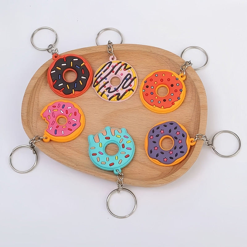 Cartoon Chocolate Donut Keychain PVC Mini Dessert Keyring Backpack Car ...
