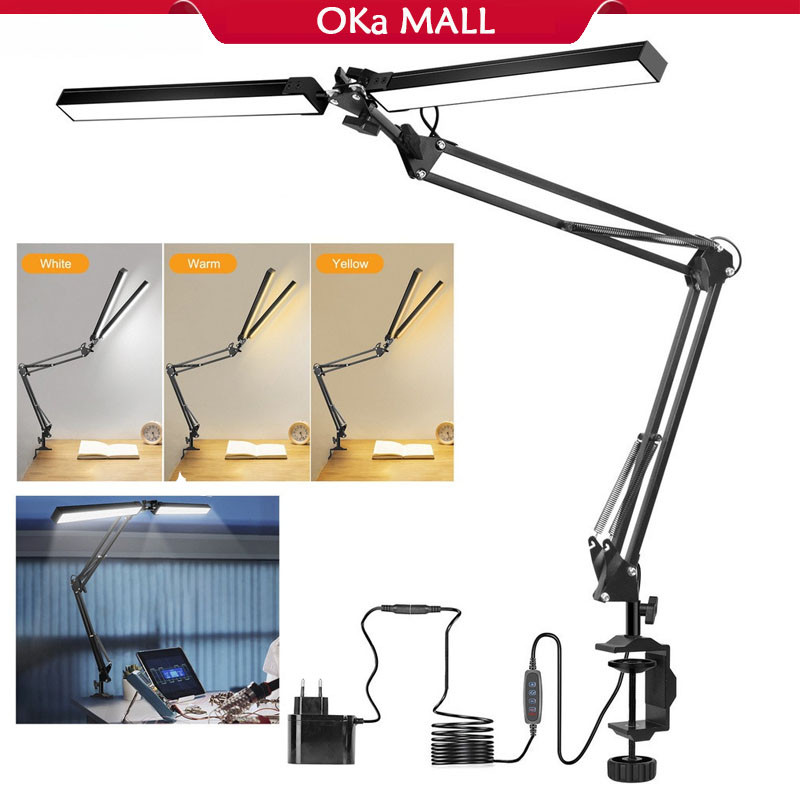 LED Folding Desk Lamp Eye Clip On Light Clamp Long Arm Dimming Table ...