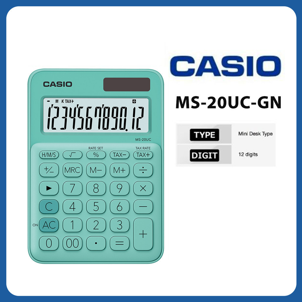 Casio MS-20UC-GN Basic Calculator Colorful MY STYLE Mini Desk Type Calculators (100% Original ...