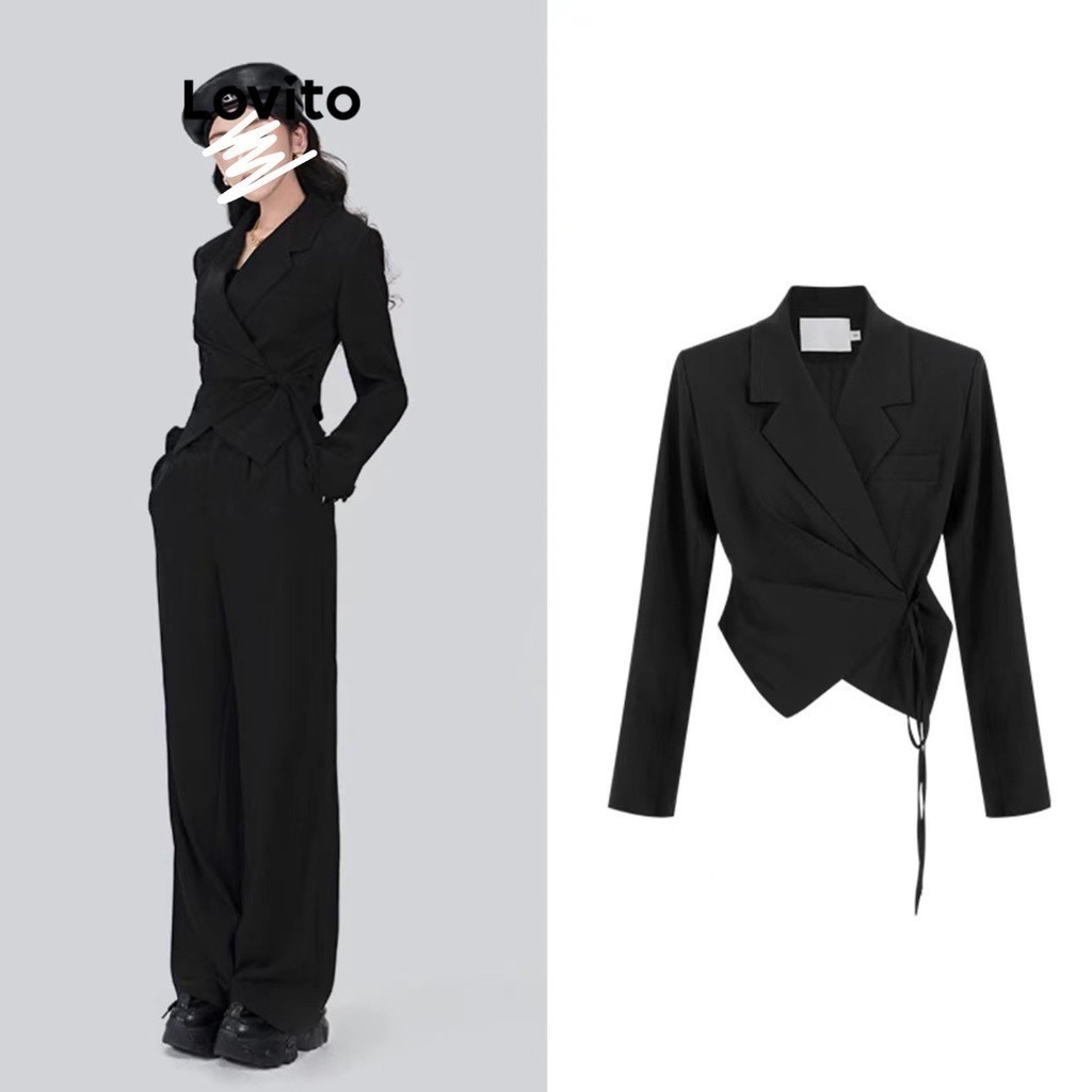 Lovito Women Casual Plain Asymmetrical Lace Up Blazer Lna35029 Shopee