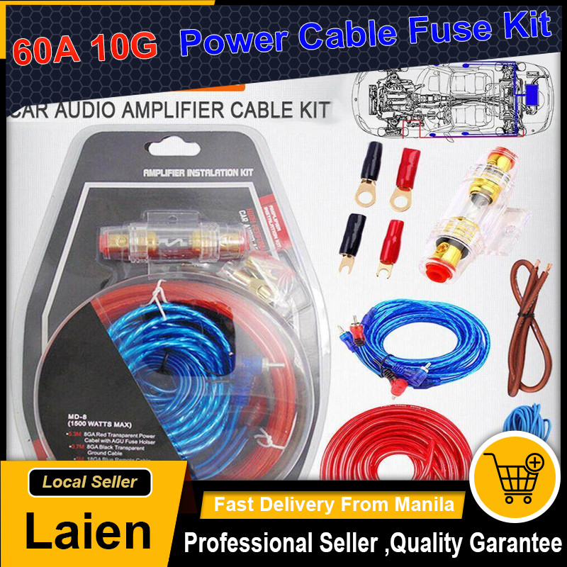 60 AMP fuse holder 10GA power cord subwoofer speaker car installation ...