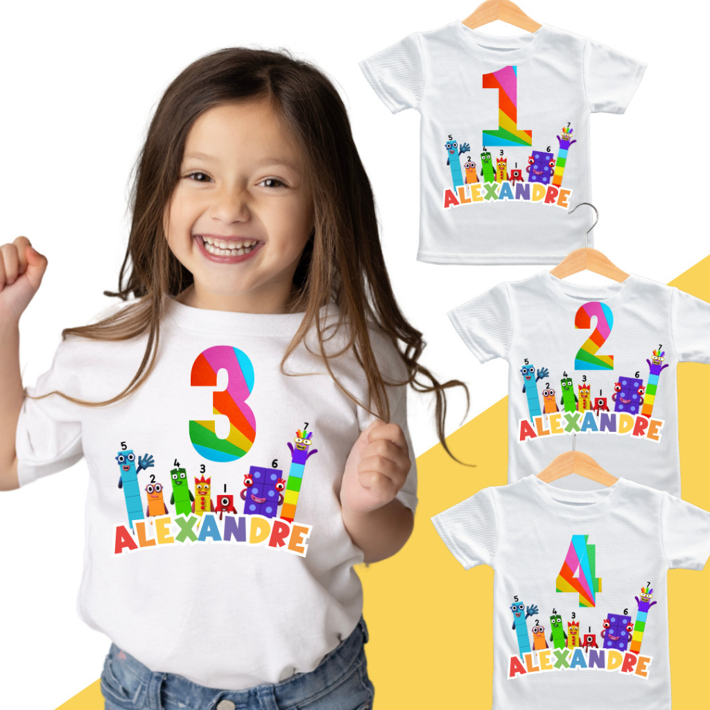 Number Blocks Birthday Shirt for girls and boys cute shirt sublimation ...