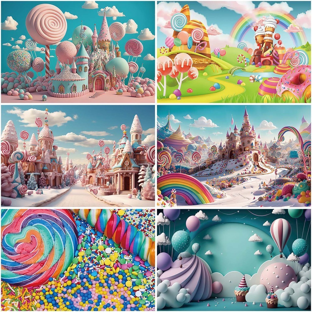 Candyland Candy Bar Birthday Photocall Backdrop Cake Lollipop Donut ...