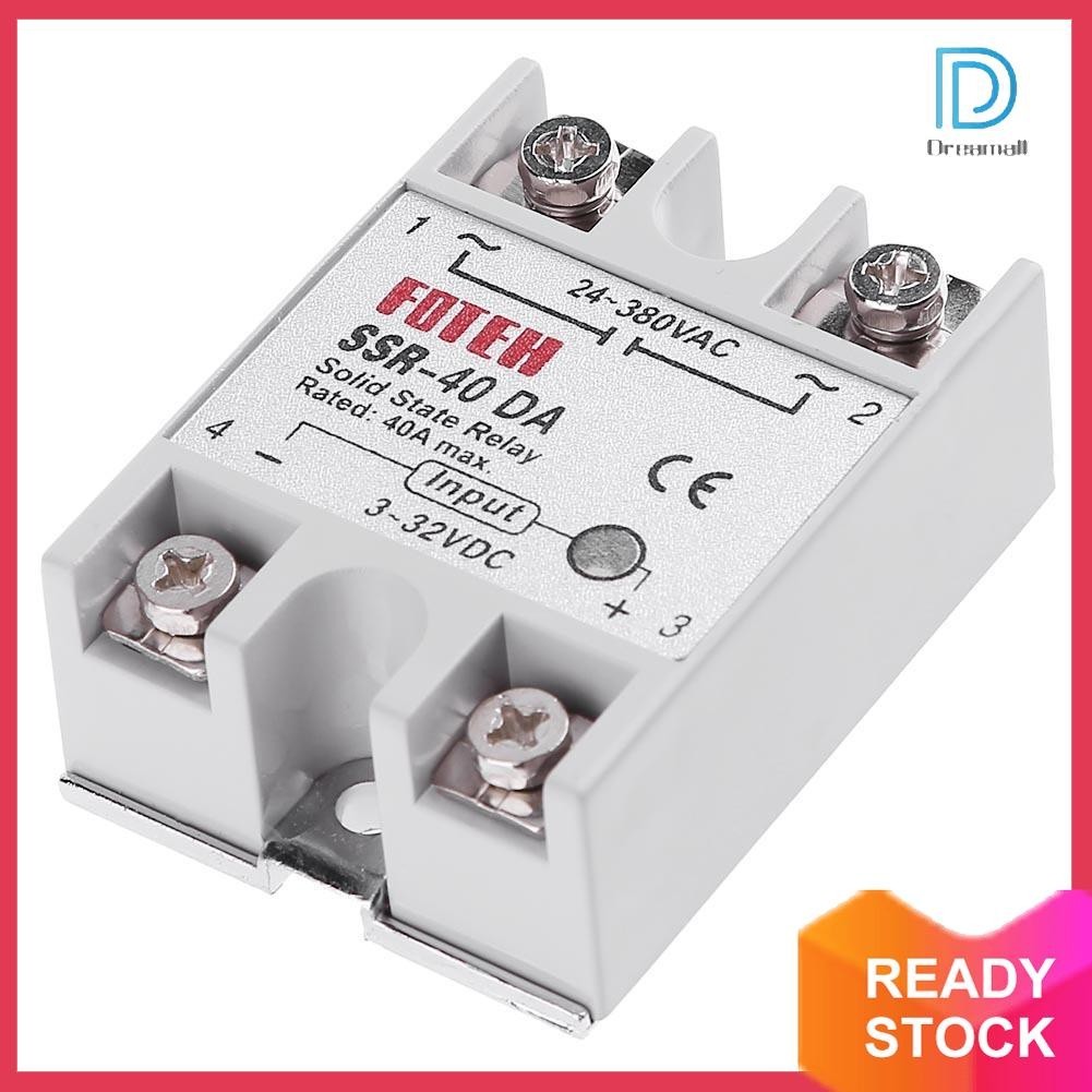 RQ＞Dreamall Single Phase DC 3-32V to AC 24-380VAC SSR-40DA 40A Solid State Relay Module ...