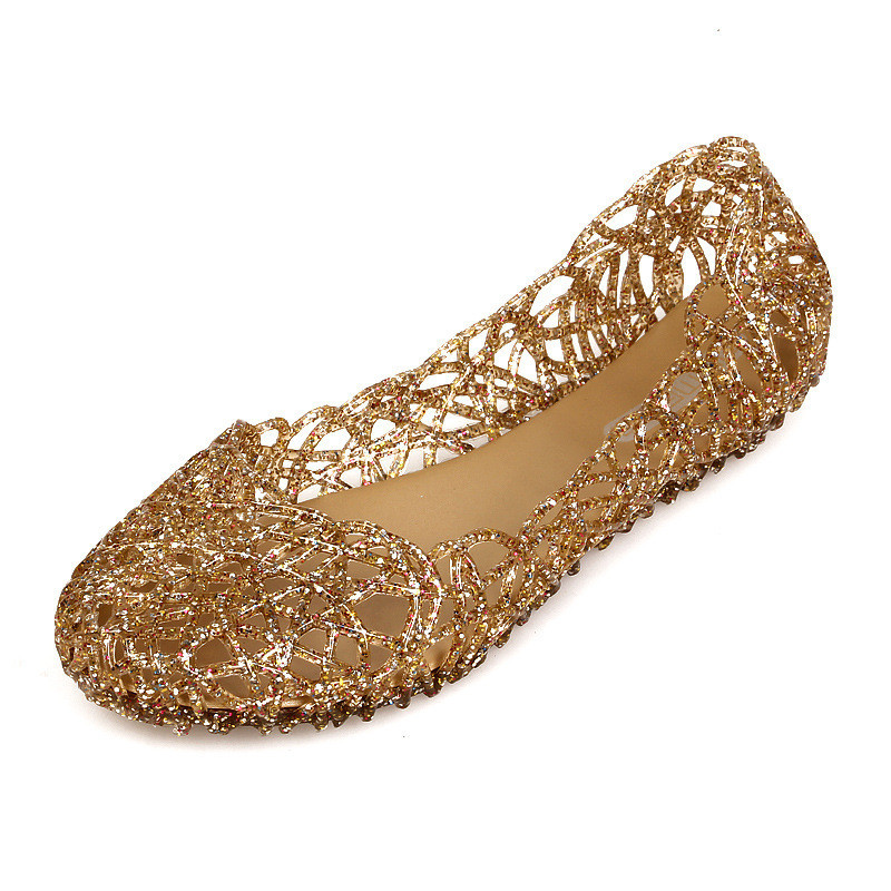 Hollow Bird's Nest Sandals Shiny Crystal Jelly Shoes Flat Hole Shoes ...