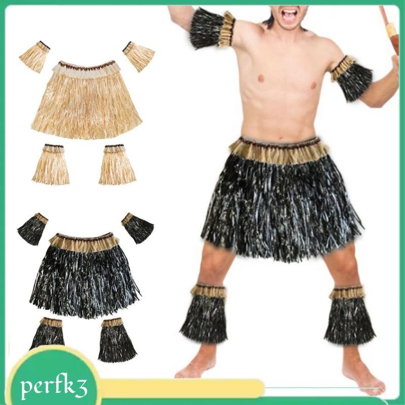 [perfk3] Hawaiian Grass Skirt Luau Beach Party Arm Leg Sleeve Costume ...