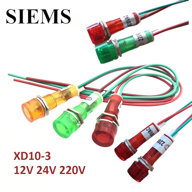 5 Pieces XD10-3 LED Bulbs Signal Lamp with Wire 20cm 24V AC220V AC380V ...