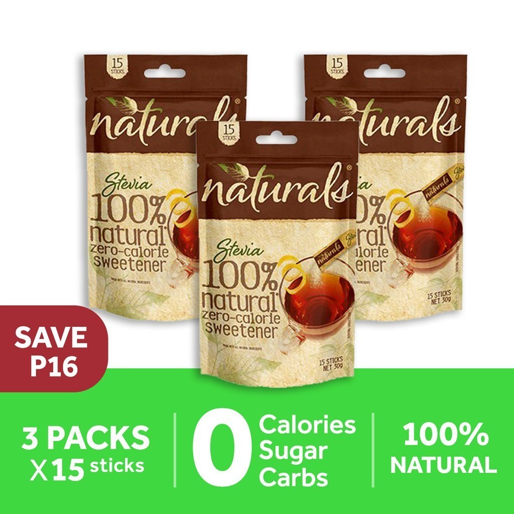 Naturals Stevia Zero Calorie Sweetener 15 Sticks - 3 Packs (Natural ...