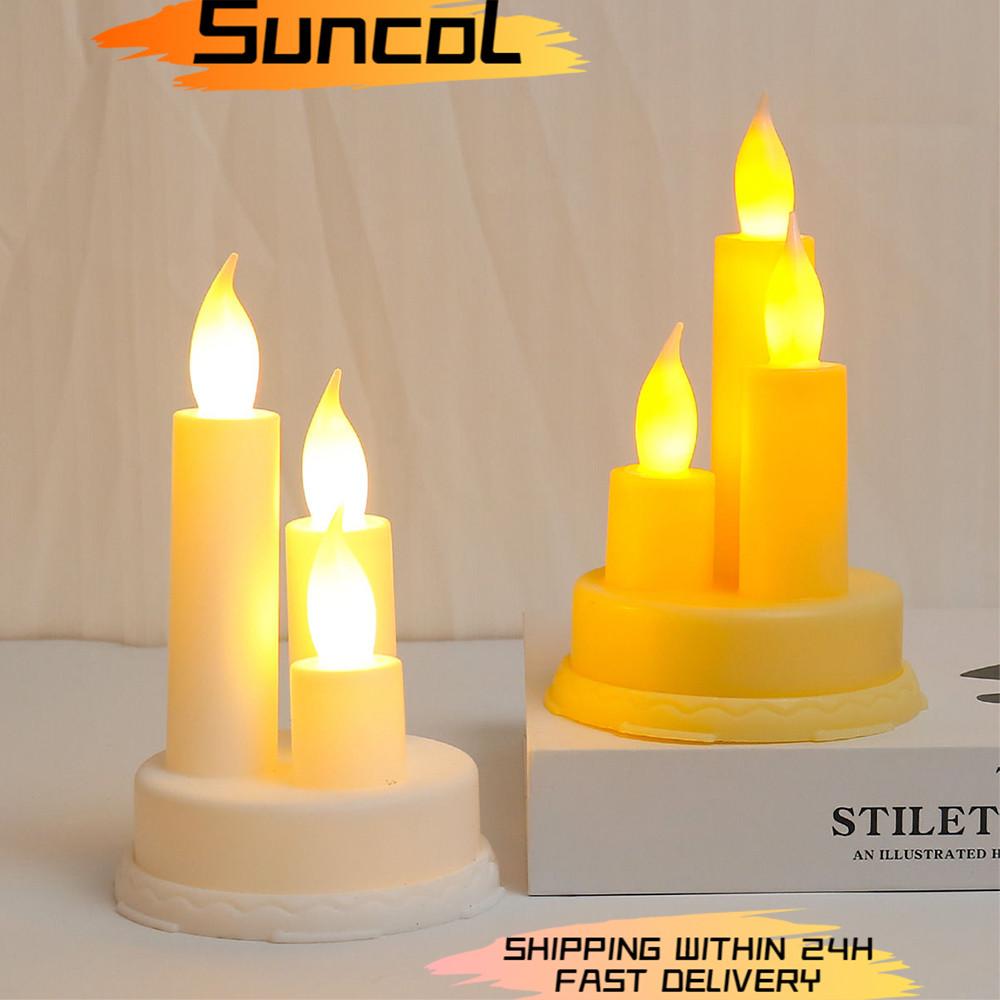 LED Electric Candle Light Flameless White Three Heads Candle Religous ...