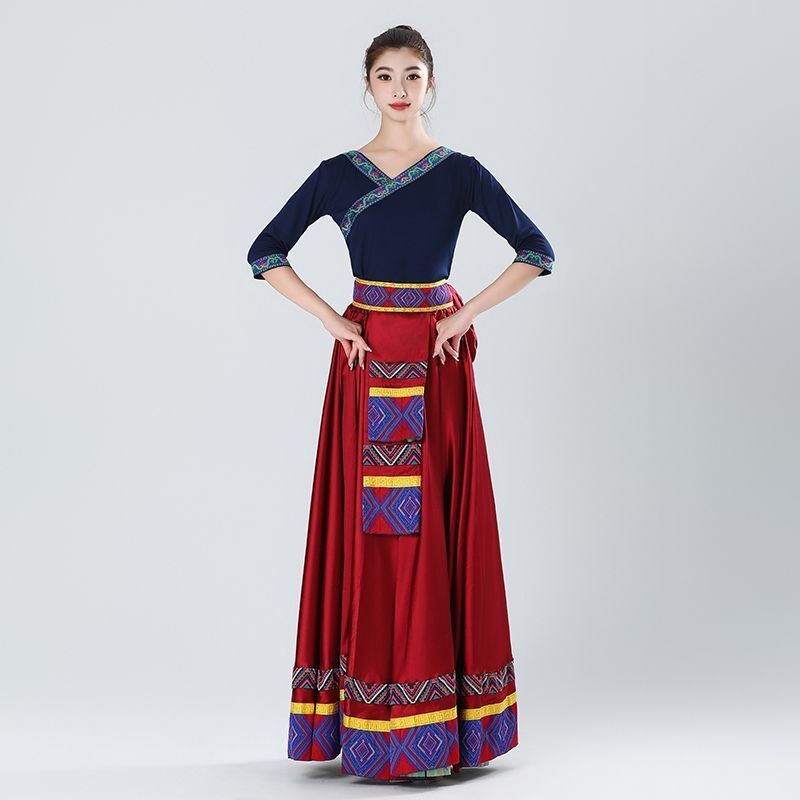 Tibetan Dance Costume Square Dance Costume V-Neck Ethnic Dance Costume Ethnic Lace Knitted Top ...