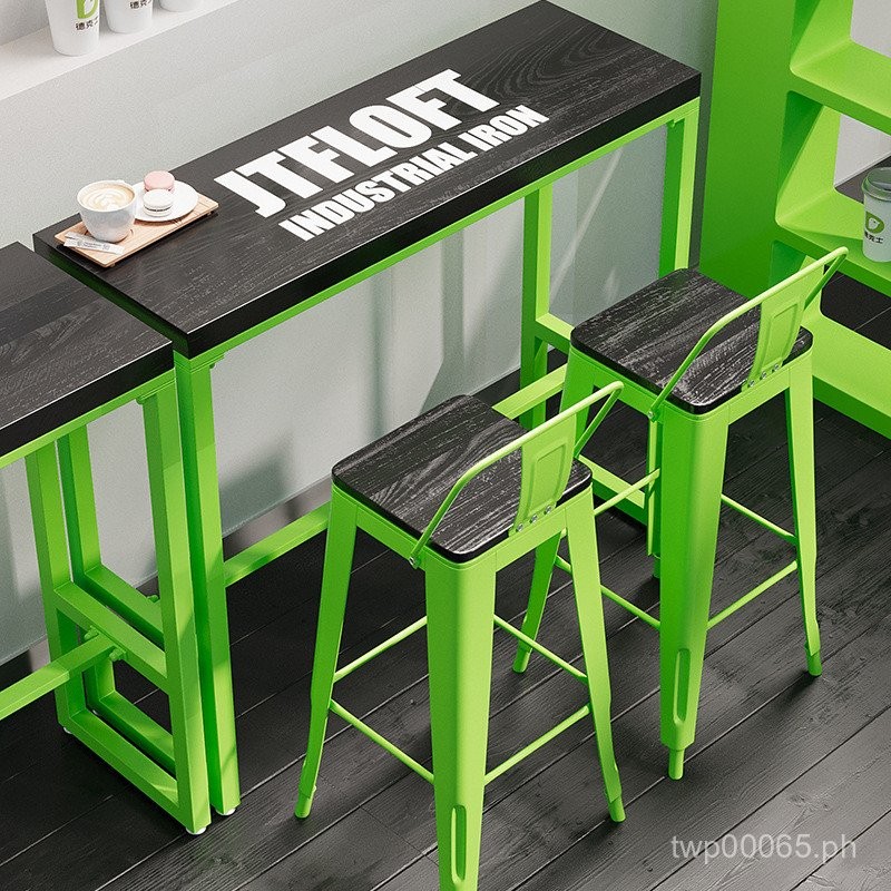 Industrial Style High Leg Table and Chair Combination Solid Wood Bar ...