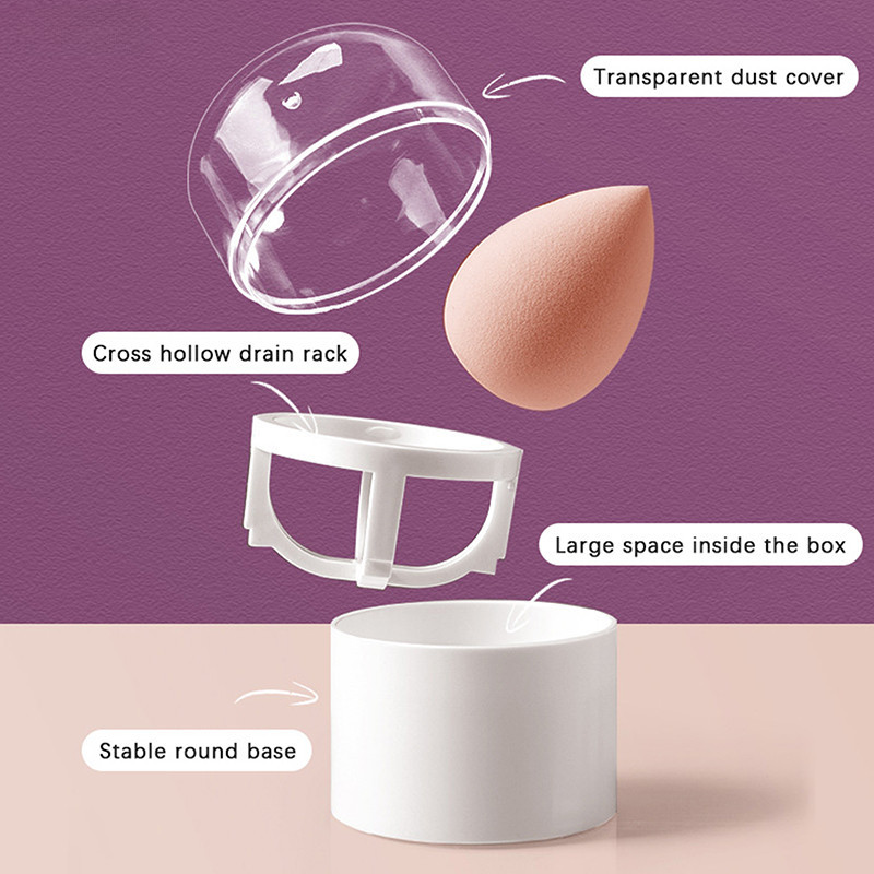 Powder Puff Storage Box Makeup Sponge Holder Case Empty Round Plastic ...