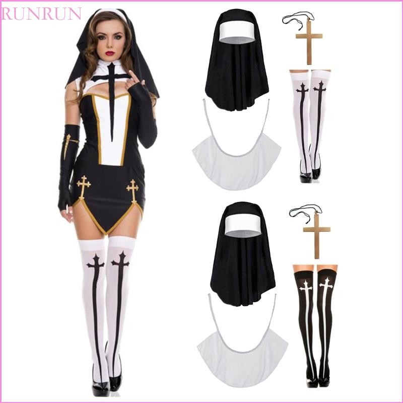 RUNNY Nun Costume Set Cross Pendant Necklace Nun Hat Halloween Nun ...