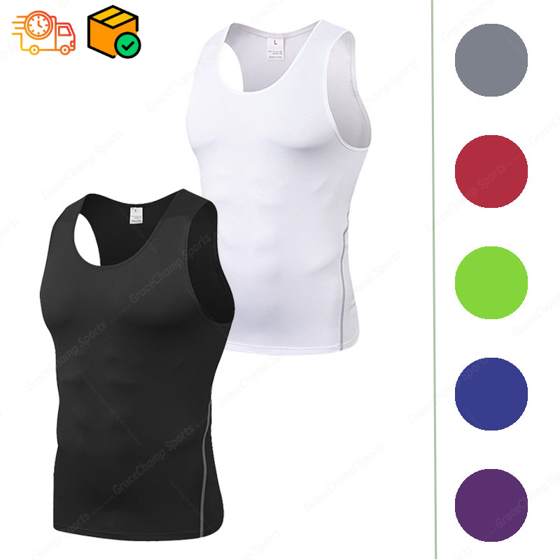 (Ready Stock) Sleeveless Compression Sports Sando for men high elastic ...