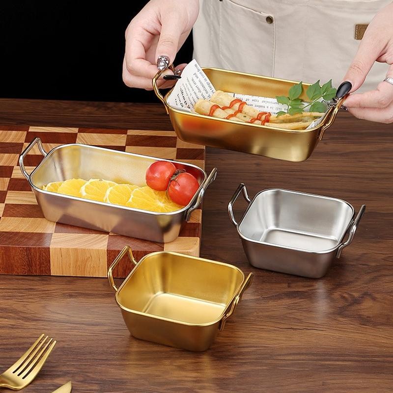 nobleflying 304 Double Ear Square Plate Golden Stainless Steel Fried ...