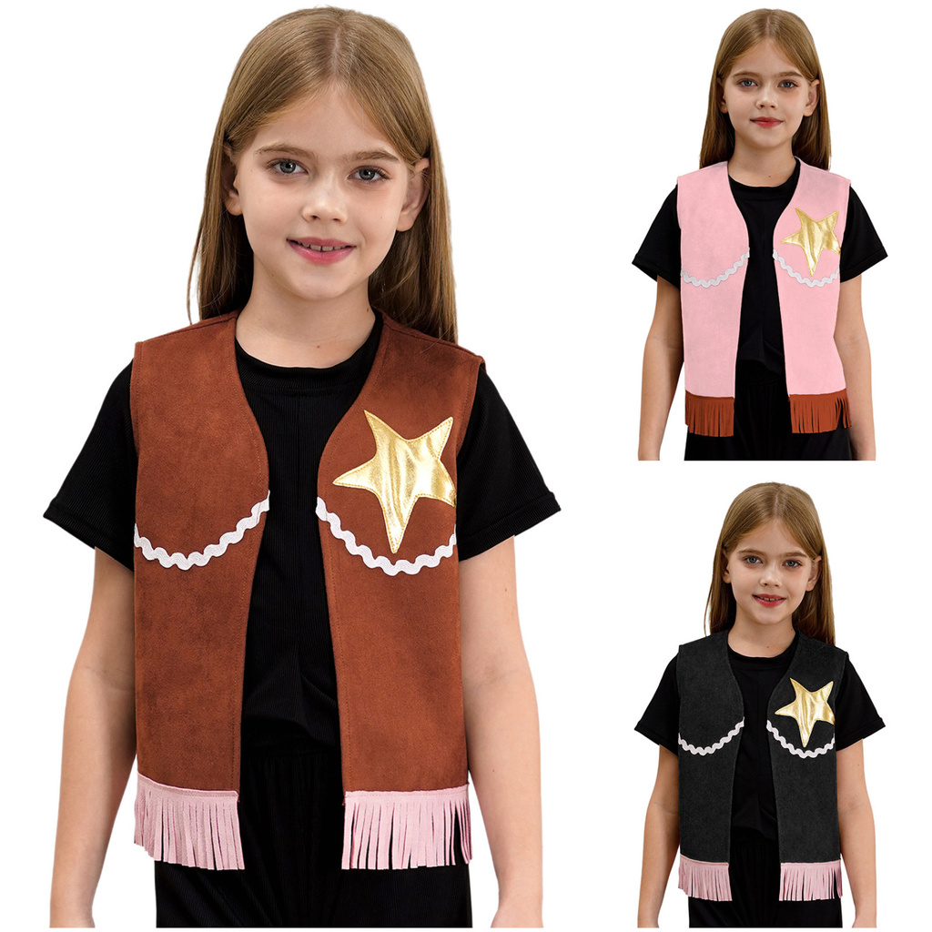 Kvysinly Girls Cowboy Cosplay Costume Sleeveless Open Front Vest Five ...