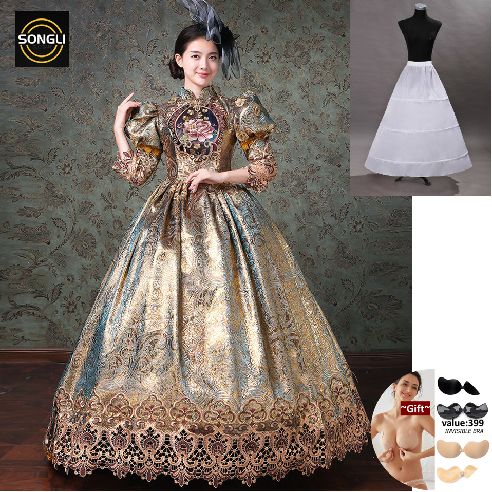 Retro oil painting palace performance costumes gown stage European ...