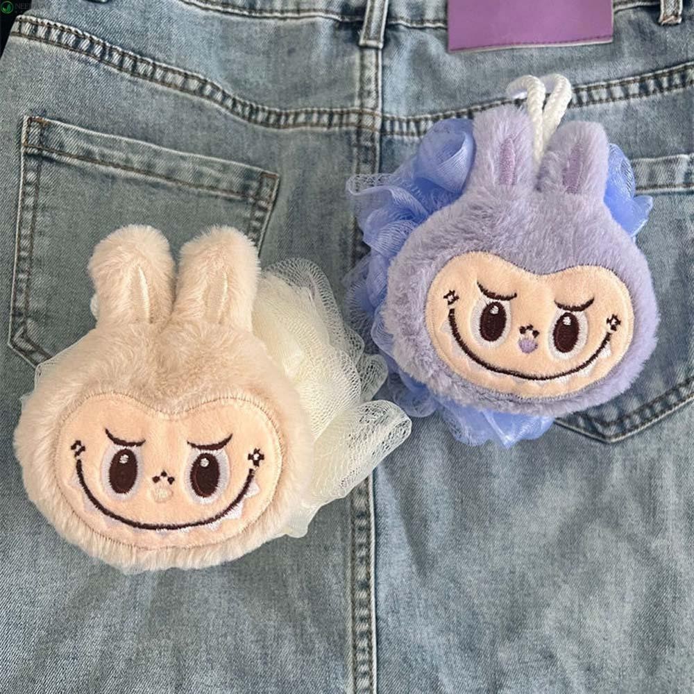 NEEDWAY Cartoon Labubu Bath Ball, Plush Bath Flower Back Rubbing ...