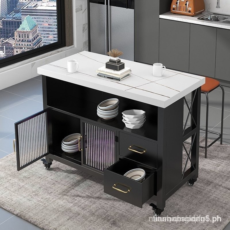 Nordic Marble Kitchen Middle Island Table Movable Kitchen Counter Open ...