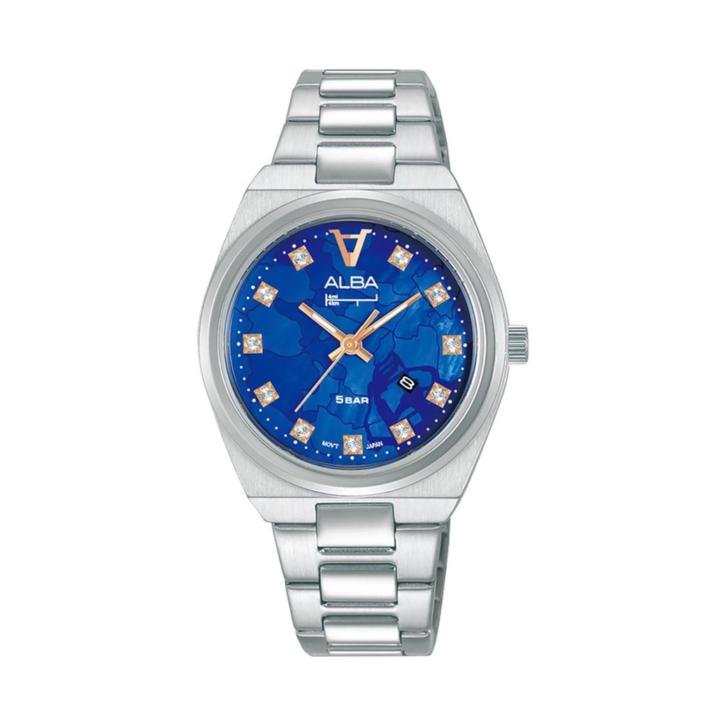 SEIKO ALBA Quartz Ladies' Navy Blue Pearl Dial Silver Stainless Steel ...
