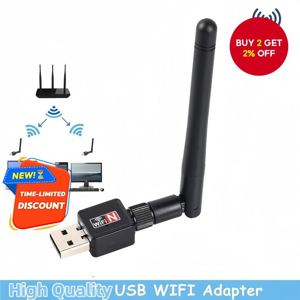 Mini USB WiFi Adapter - Wireless Network Card, LAN Wi-Fi Receiver Dongle with Antenna for PC ...