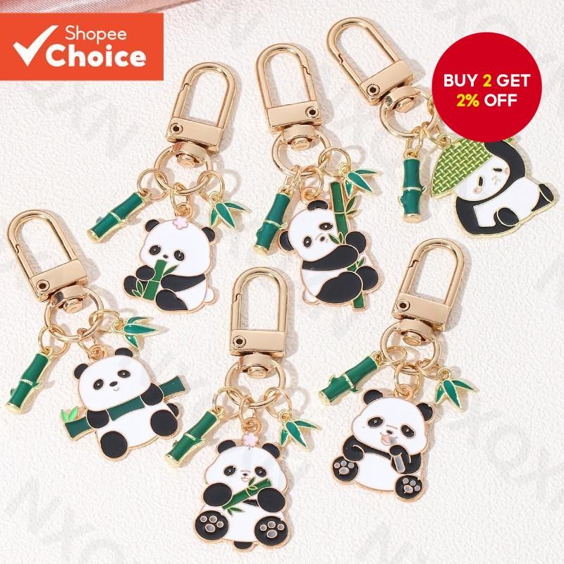 Cute Panda Eat Bamboo Key chian Lovely Cartoon Animals Plant Alloy ...