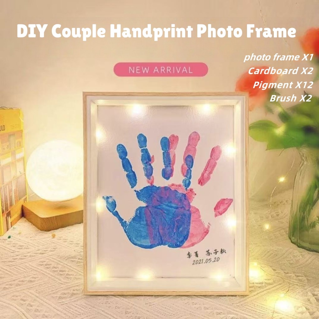 DIY Couple Hand Paint Shadow Box Frame Wooden Handprint Photo Frame 12 ...