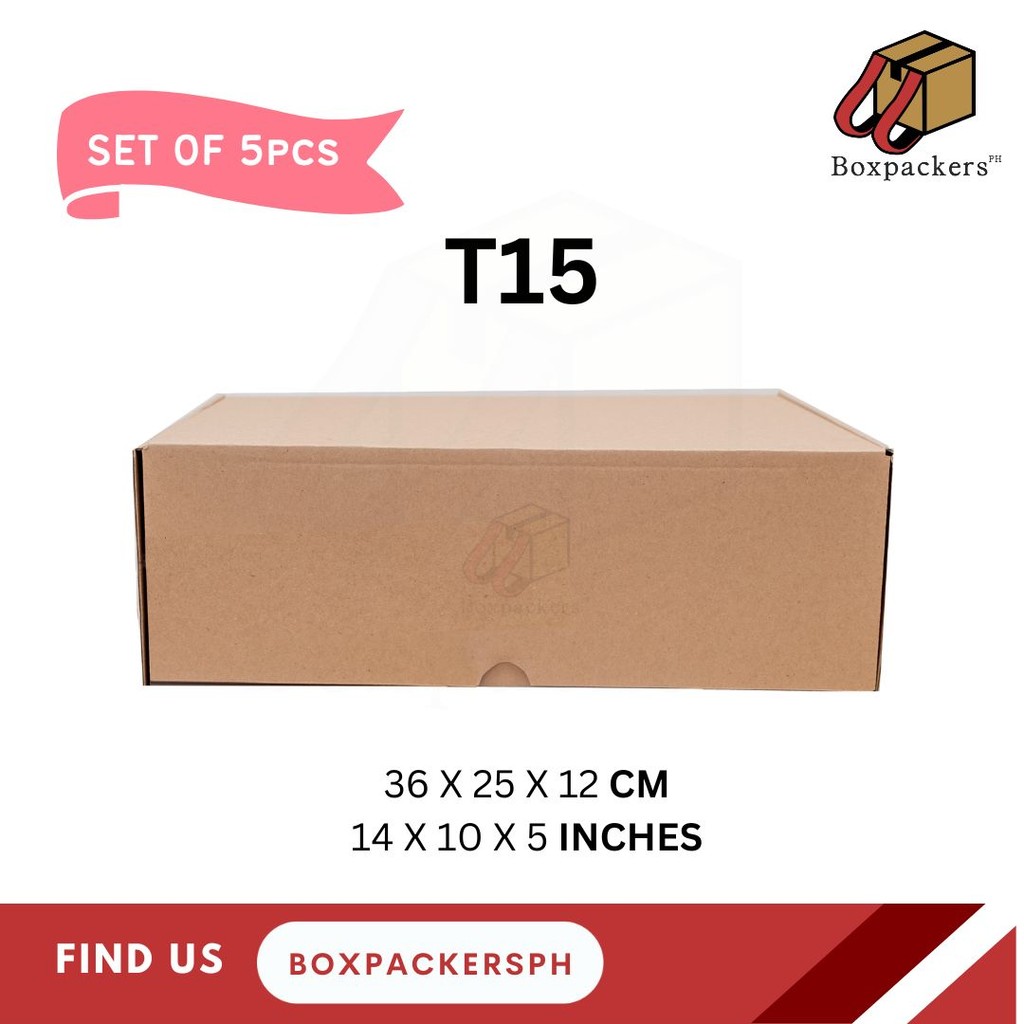 SET OF 5 Mailer Box Corrugated Shoe Box Carton Packaging T15 36 x 25 x ...