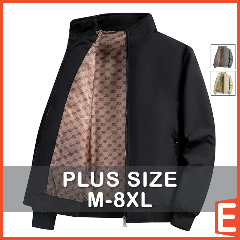 [M-8XL] Plus Size Jacket Men Plain Long Sleeve Pocket Black Khaki ...