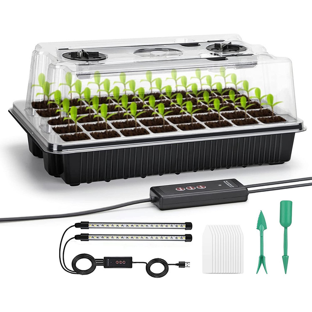 1 Set, Seed Starter Trays With 2 Long Strip Grow Lights, 40 Cells Seed ...