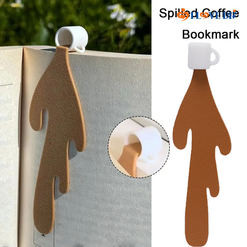 1 Pc Funny Coffee Cup Dumping Spilled Modeling Leather Bookmark ...