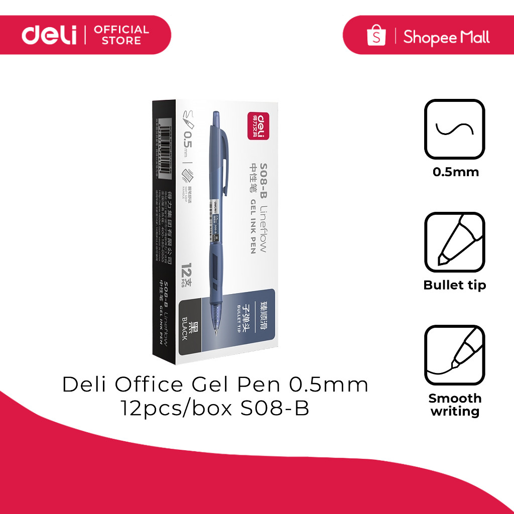 Deli S08-B Office Gel Pen 0.5mm 12pcs/box | Shopee Philippines