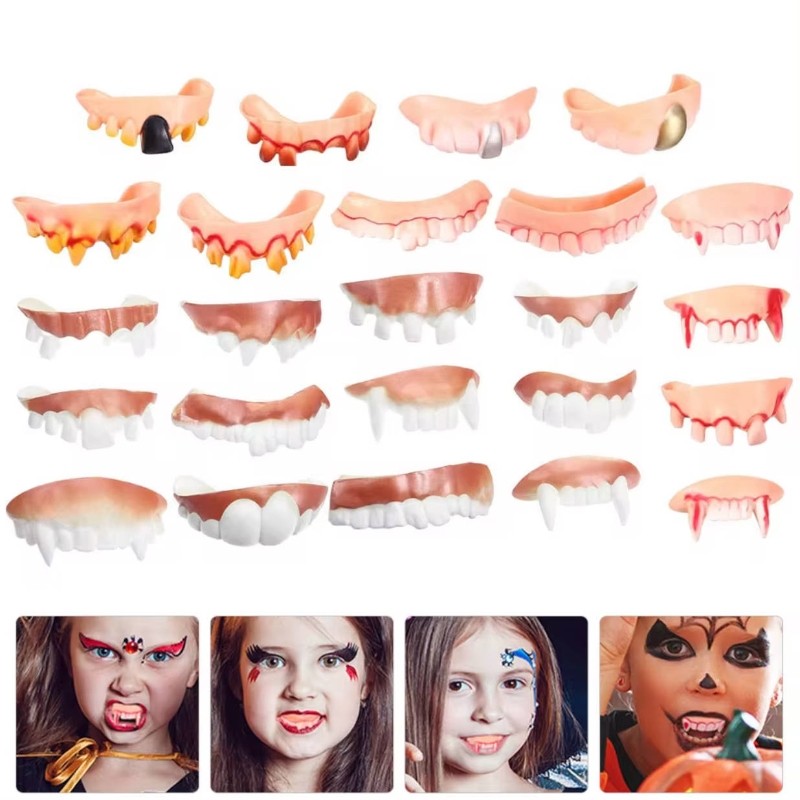 Terro Halloween Kid Cosplay Funny Rubber False Tooth Toy Trick Prank ...