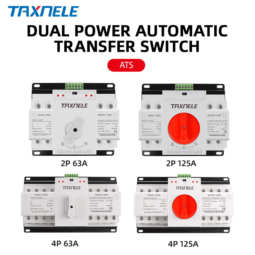 TAXNELE ATS 2P 4P 63A 125A Dual Power Automatic Transfer Switch AC 230V MCB Auto Changeover ...