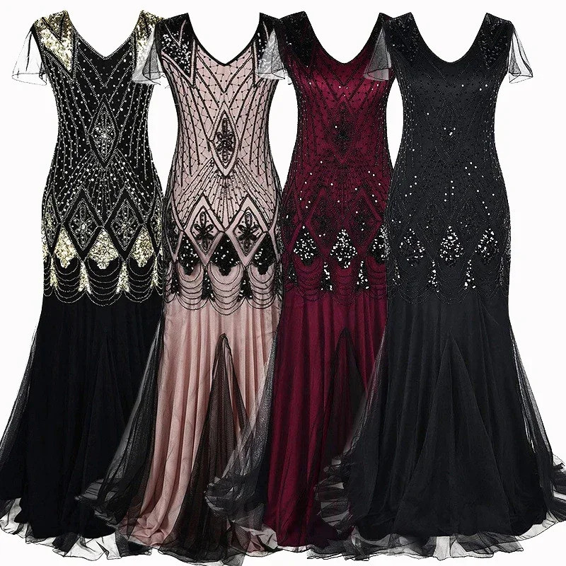 Retro 1920s Flapper Long Sequin Dress Banquet Party Evening Dress ...
