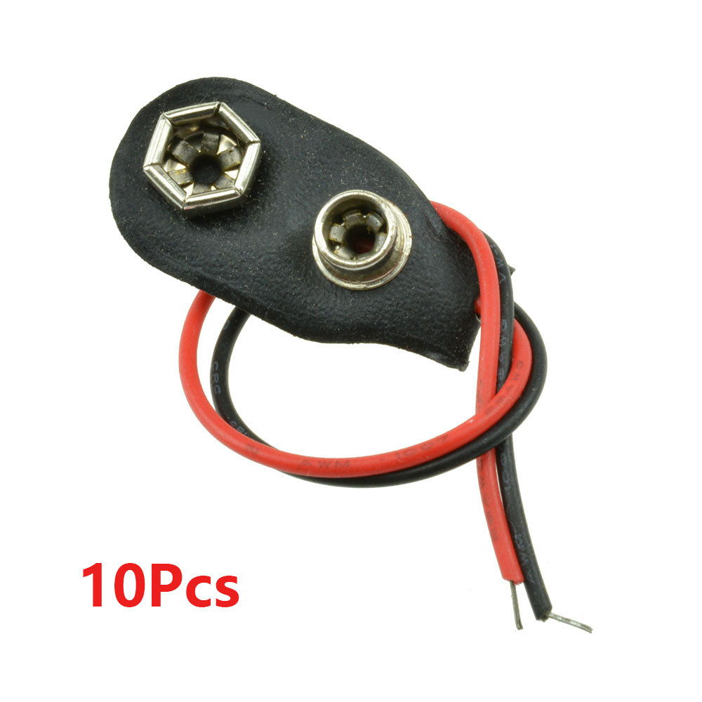 10PCS I Type 9V Clip-on Battery Connector Leather Shell Black Red Wired ...