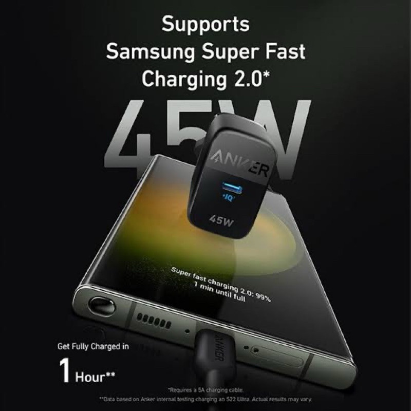 ANKER Power Charger Adapter 45W 25 Usb C Super Fast Charging Cable 60W ...